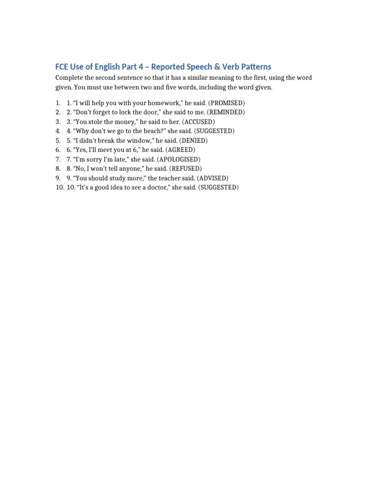 Reported Speech Practice Exercises | PDF