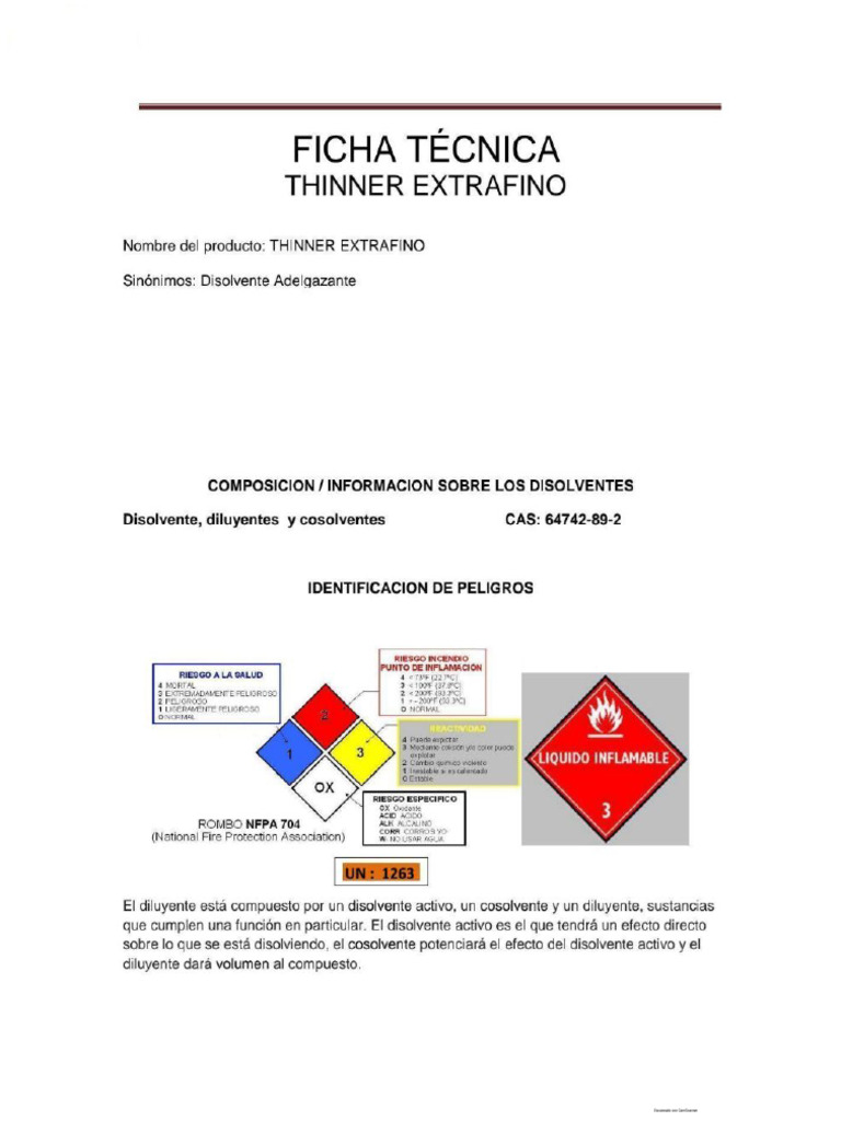 Hoja Datos de Seguridad Thinner | PDF