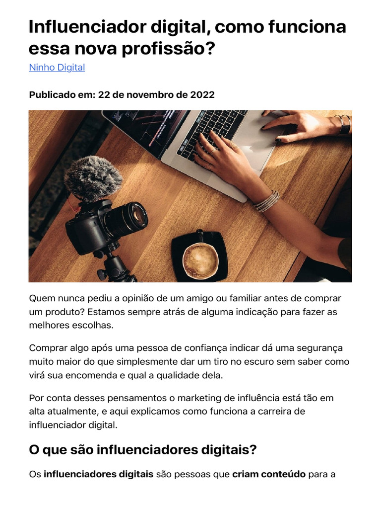 Influenciador Digital, Como Funciona Essa Nova Profissão? - Ninho Digital | PDF | Marketing ...