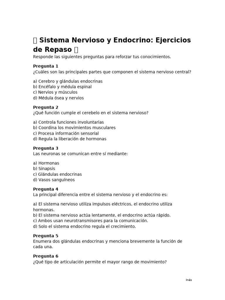 Sistema Nervioso y Endocrino Ejer PDF | PDF