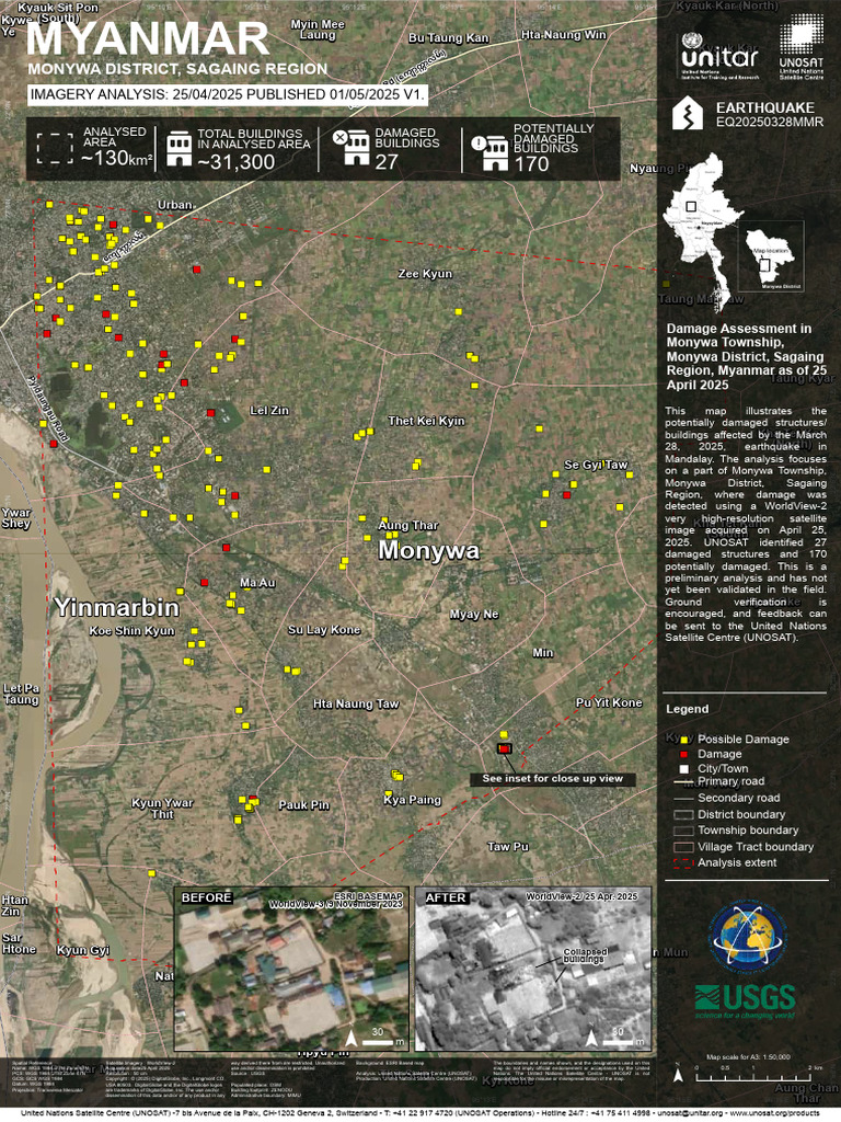 Map Damage Assessment in Monywa Sagaing UNOSAT 01may2025 | PDF ...