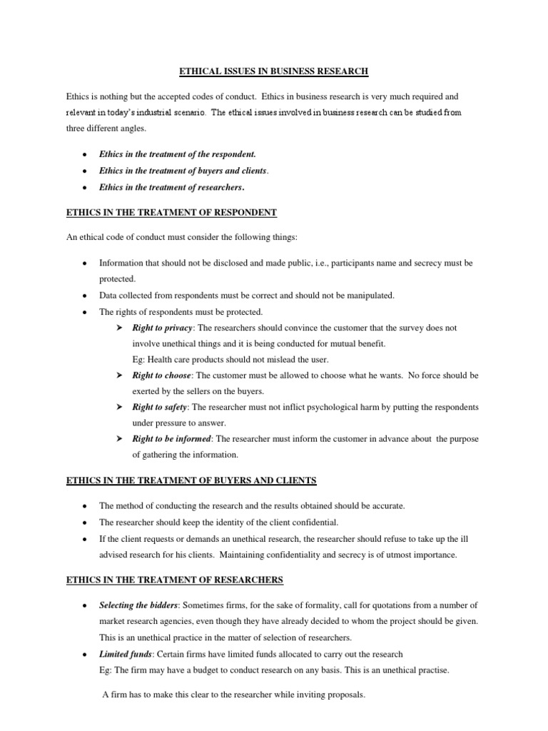 Ethical Issues in Business Research | PDF | Confidentiality | Consultant
