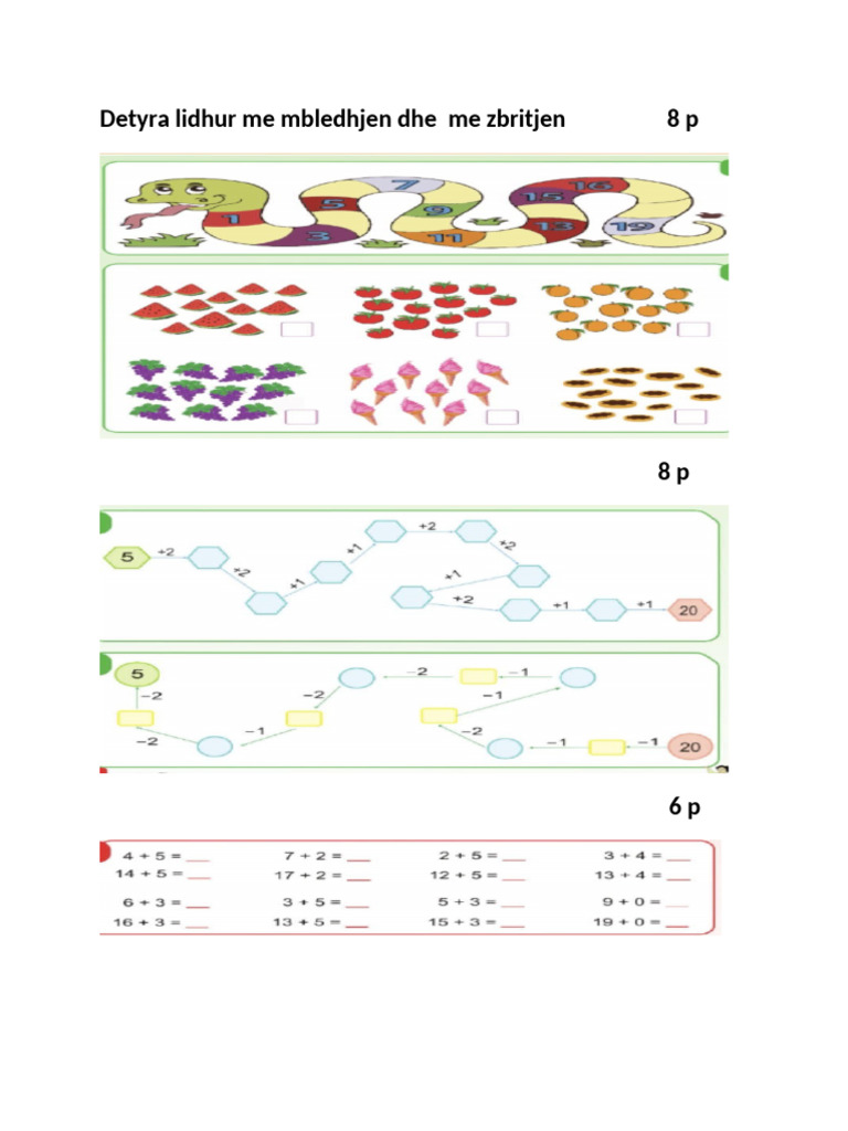 Detyra Lidhur Me Mbledhjen Dhe Me Zbritjen 8 P | PDF