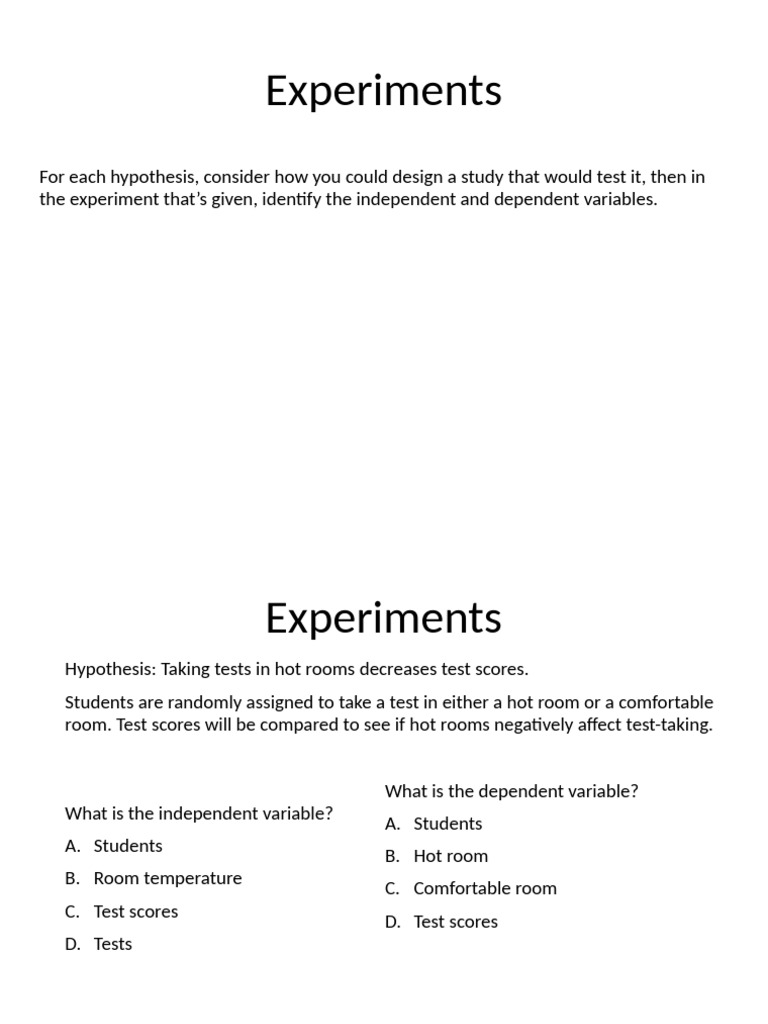 Experiments IV DV Review | PDF | Experiment | Psychological Concepts