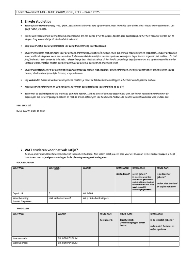 Leerstof GT LA3 Pasen 2025 | PDF