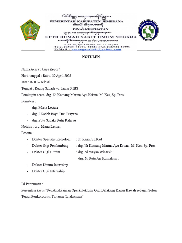 Fix Notulen Case Report Operkulektomi (30-4-2025) 1 | PDF