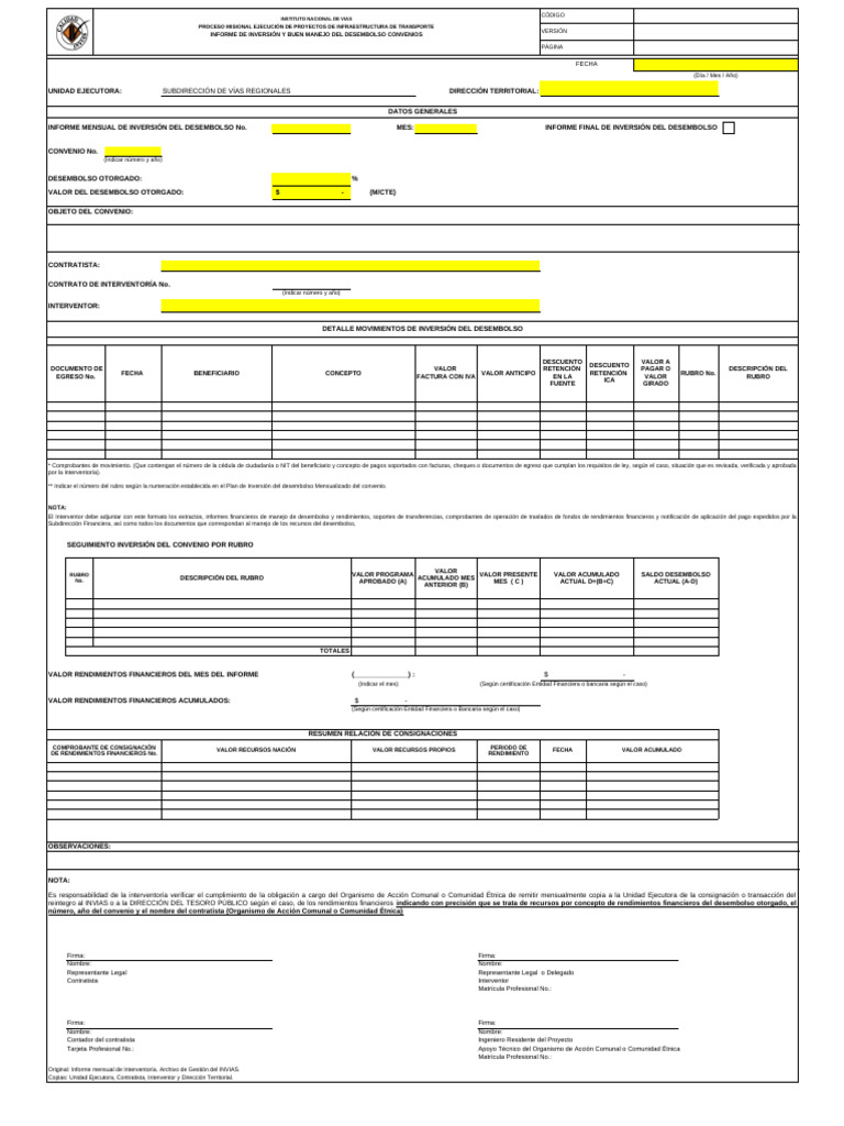 Formato Informe Inversión Buen Manejo Desembolso | PDF | Inversiones ...