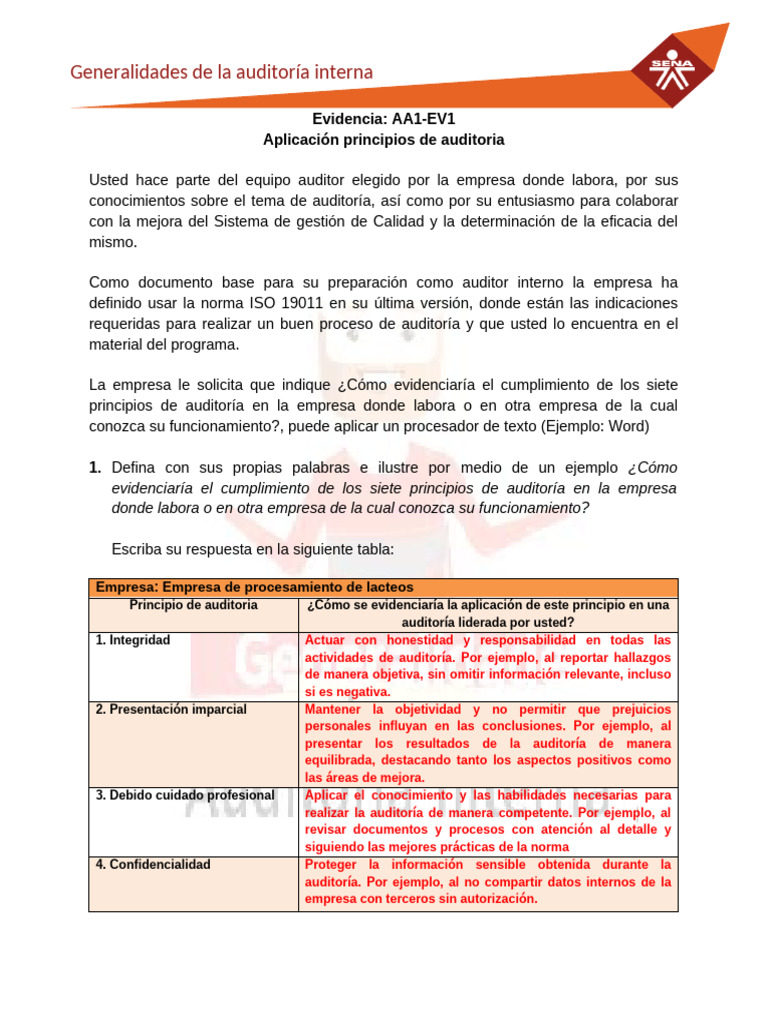 Formato Evidencia AA1 Ev1 Aplicación Principios de Auditoria | PDF ...