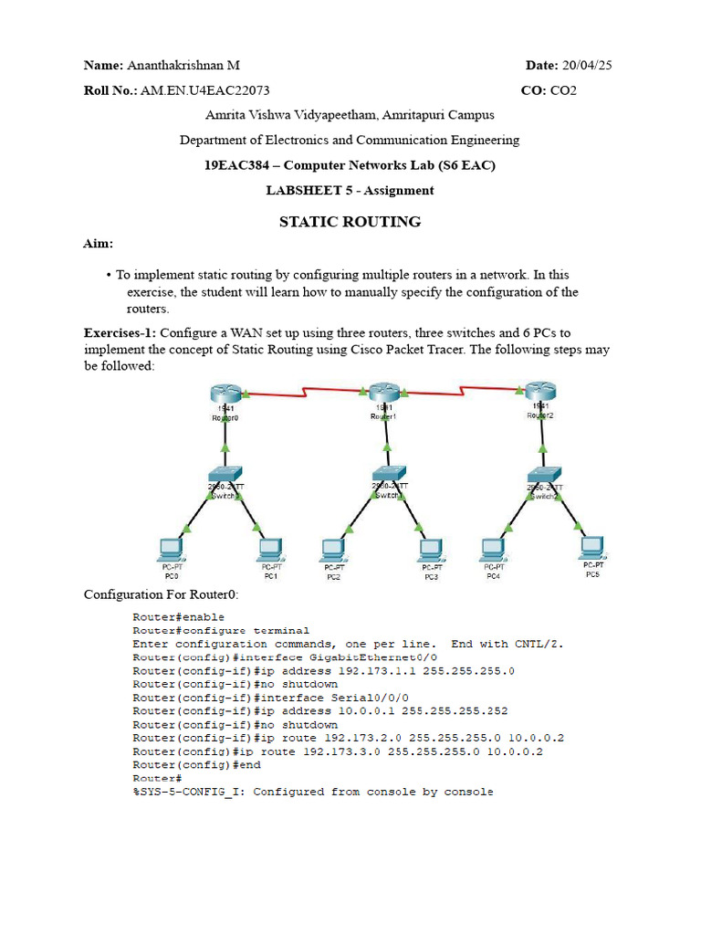 Static Routing Lab Assignment Guide | PDF