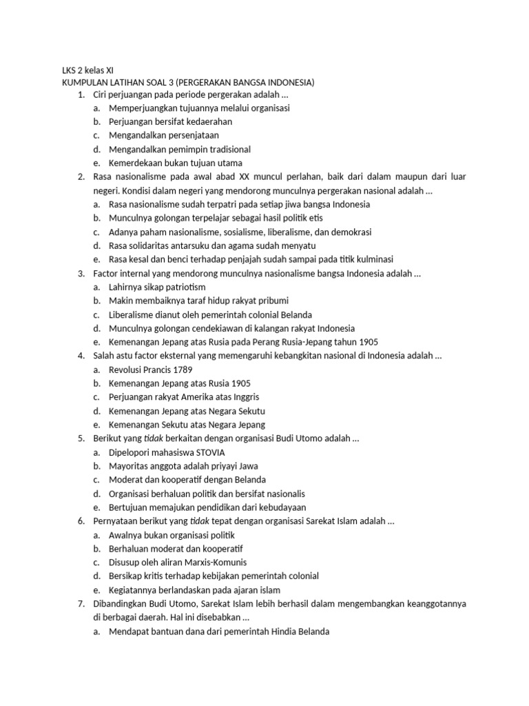 LKS 2 Kelas XI Pergerakan Nasional | PDF