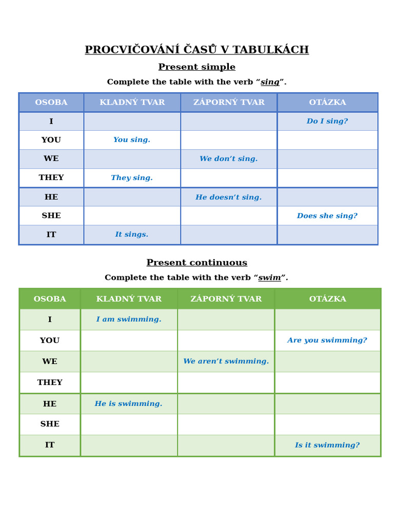 Present Simple, Continuous, Past Simple TABLES - 2 | PDF