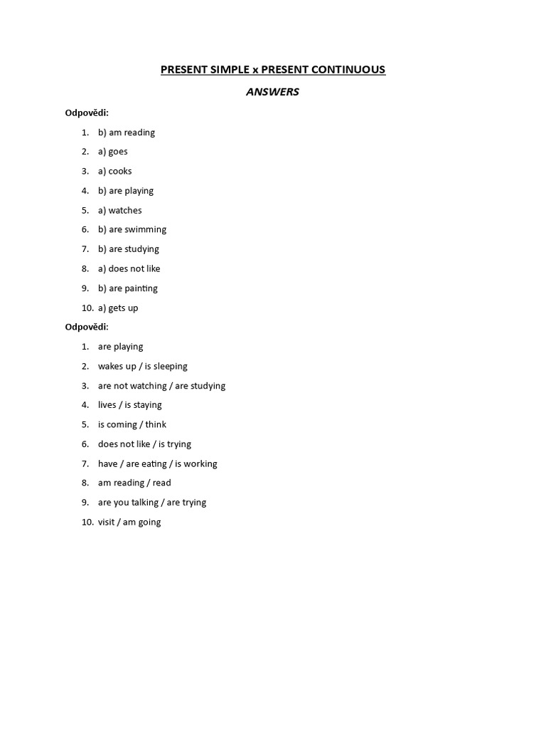 Present Simple X Present Continuous (Answers) | PDF
