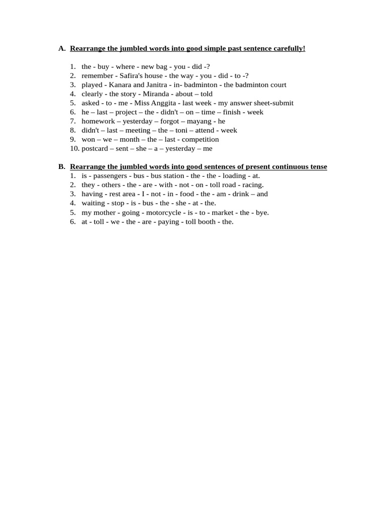 Rearrange Simple Past Nad Present Continuous | PDF
