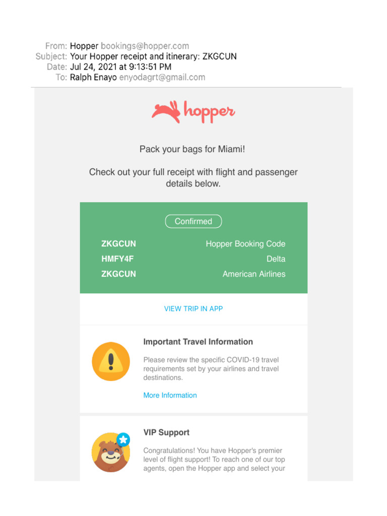 Your Hopper Receipt and Itinerary ZKGCUN | PDF | Fee