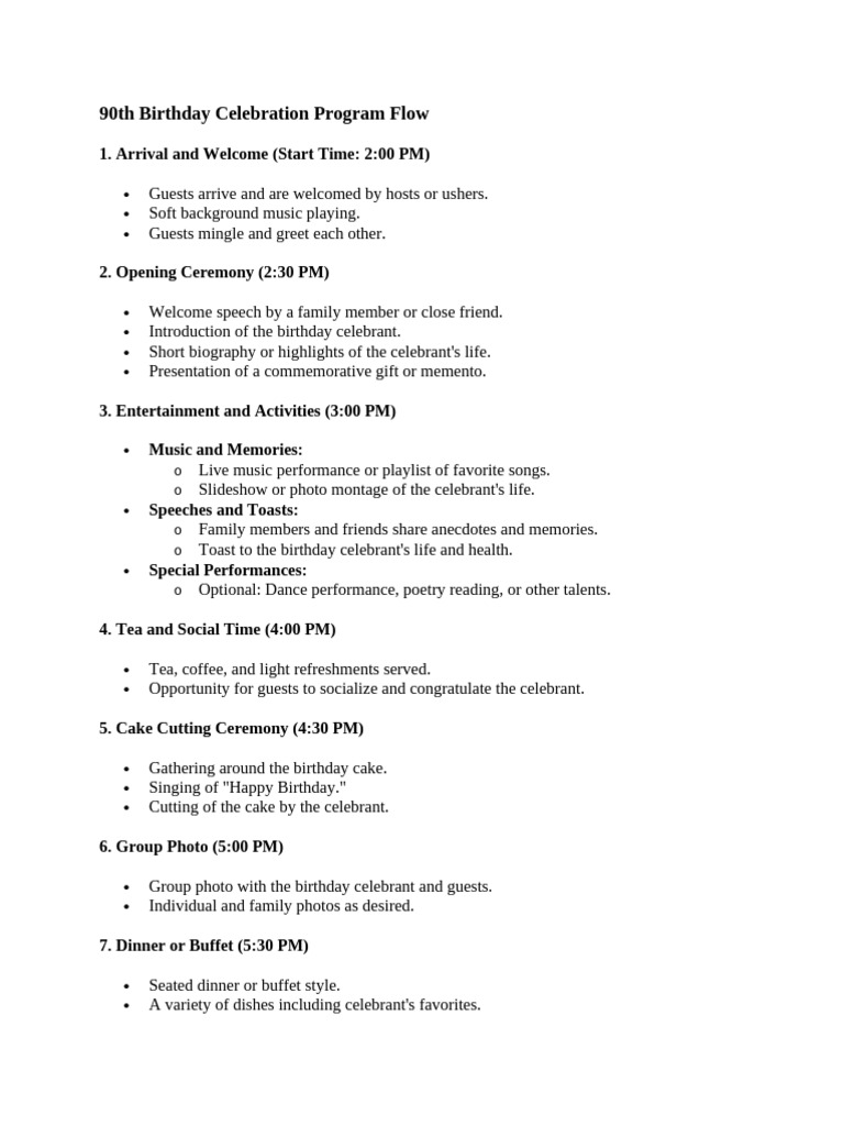 90th Birthday Celebration Program Flow and Script | PDF | Birthdays