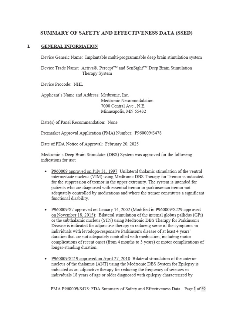 FDA Summary | PDF | Deep Brain Stimulation | Parkinson's Disease