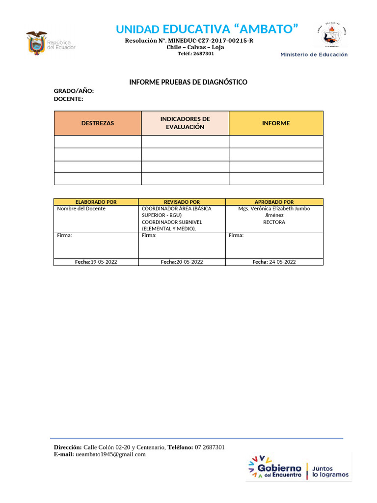 Formato Informe Pruebas Diagnósticas | PDF