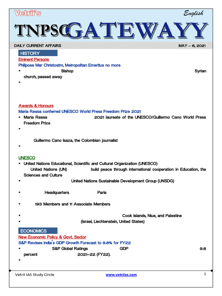 May 6, 2021 Daily Current Affairs | PDF | Unesco