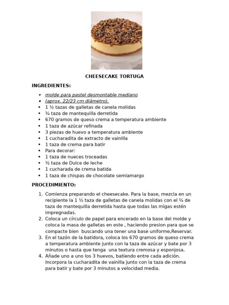 Cheesecake Tortuga y Pastel Terciopelo Negro | PDF | Tarta de queso ...