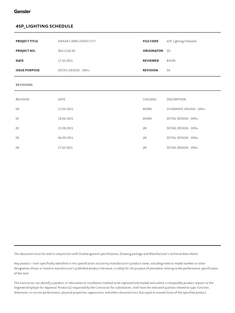 4SP_Lighting Schedule | PDF | Specification (Technical Standard)