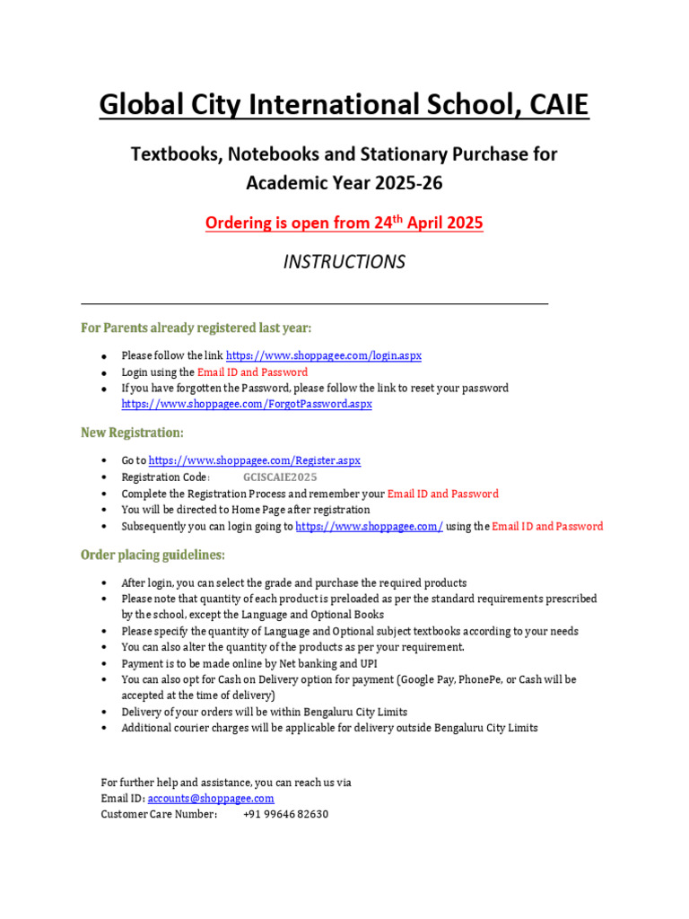 Global City International School CAIE 2025-26 | PDF