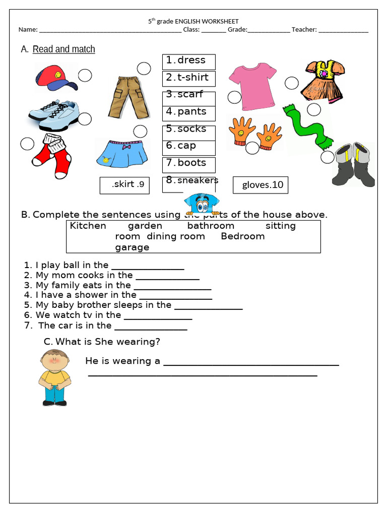 5th Grade ENGLISH WORKSHEET | PDF
