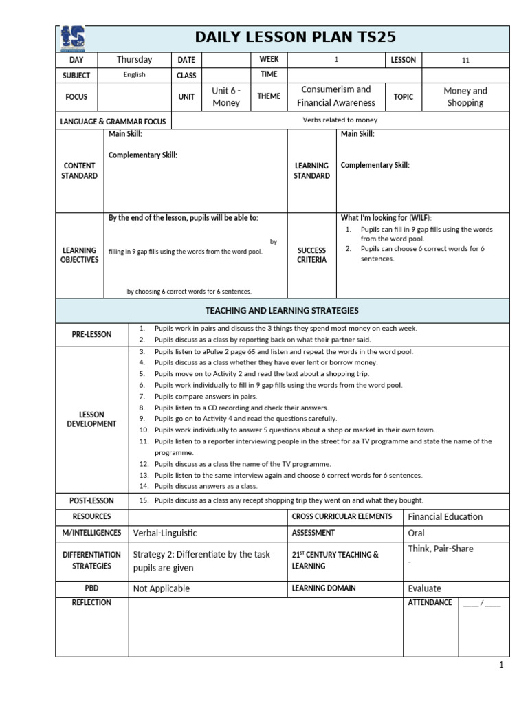 Form 2 Lesson 11 Listening | PDF | Word | Lesson Plan