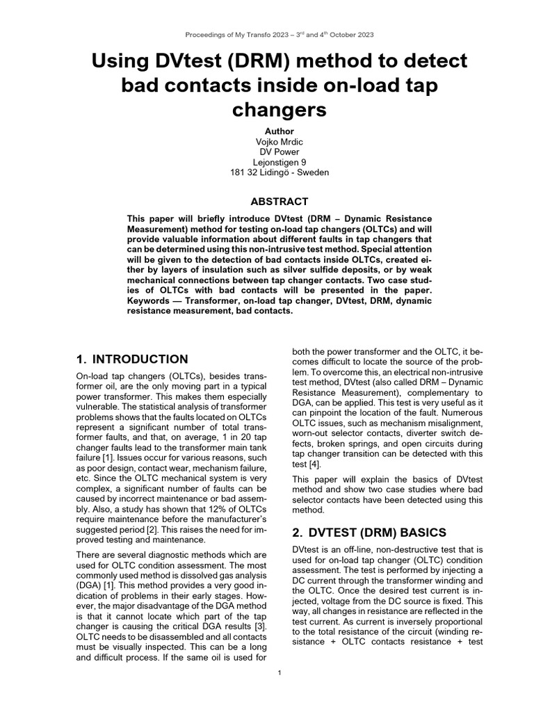 DRM Method To Detect Bad Contacts Inside On Load Tap Changers | PDF | Transformer | Electricity