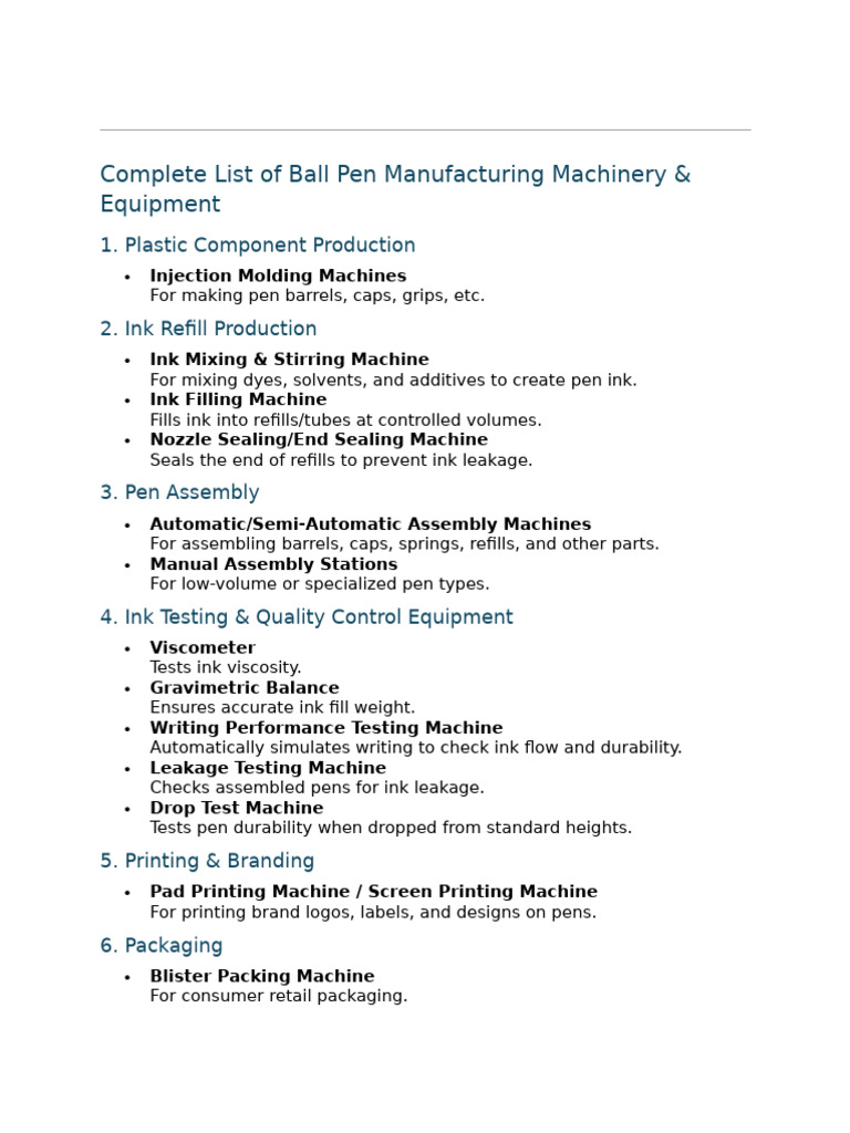 BIC List of Machinery with descriptions | PDF