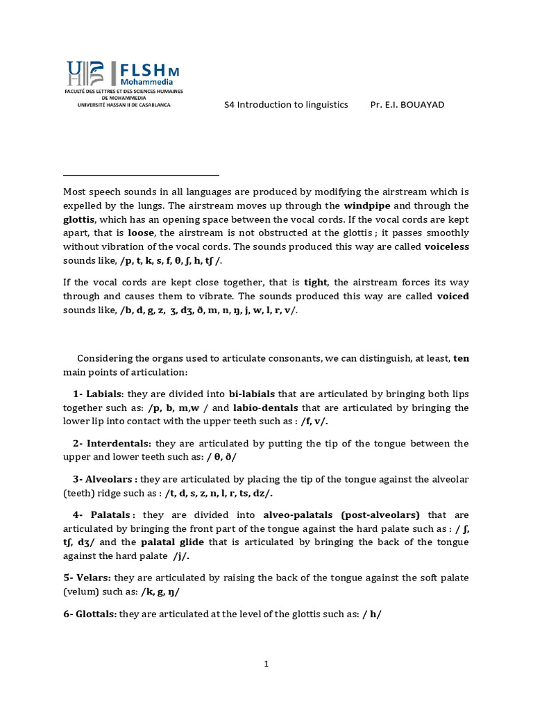 Classification of Speech Sounds in Terms of Place of Articulation and ...