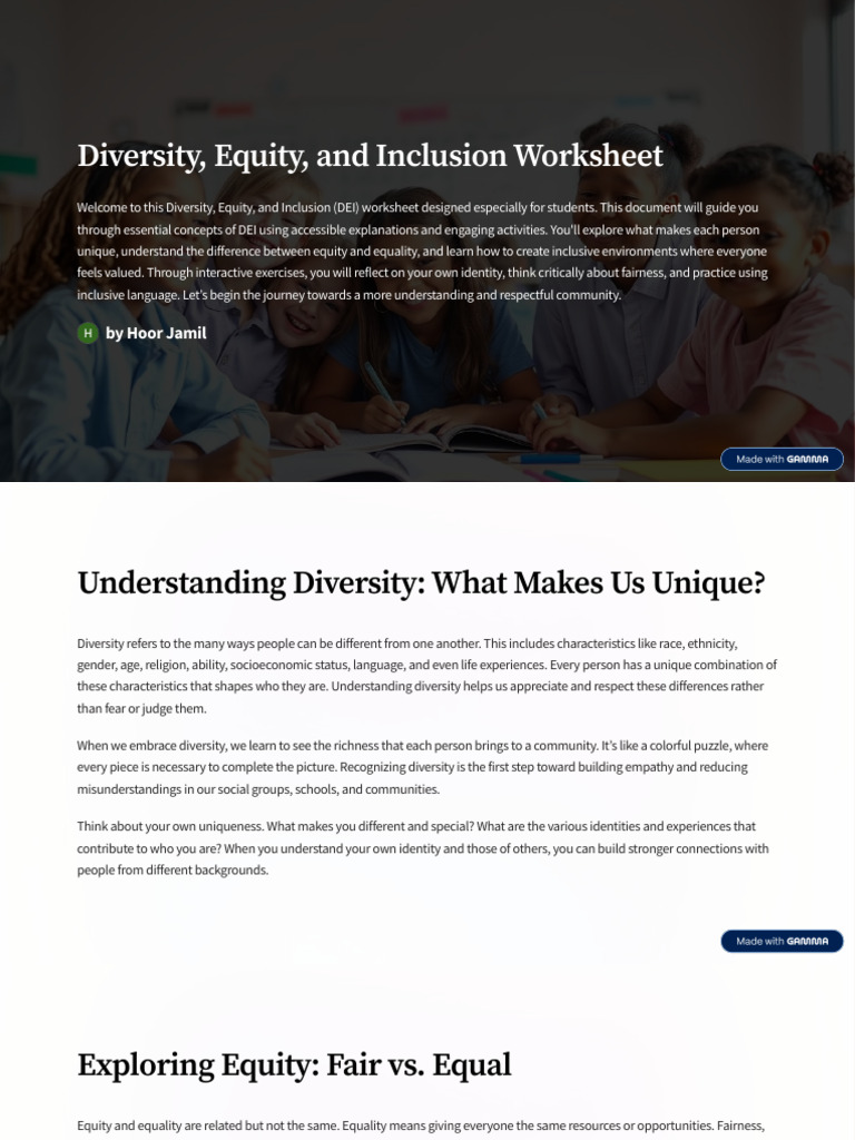 Diversity Equity and Inclusion Worksheet | PDF | Social Equality ...