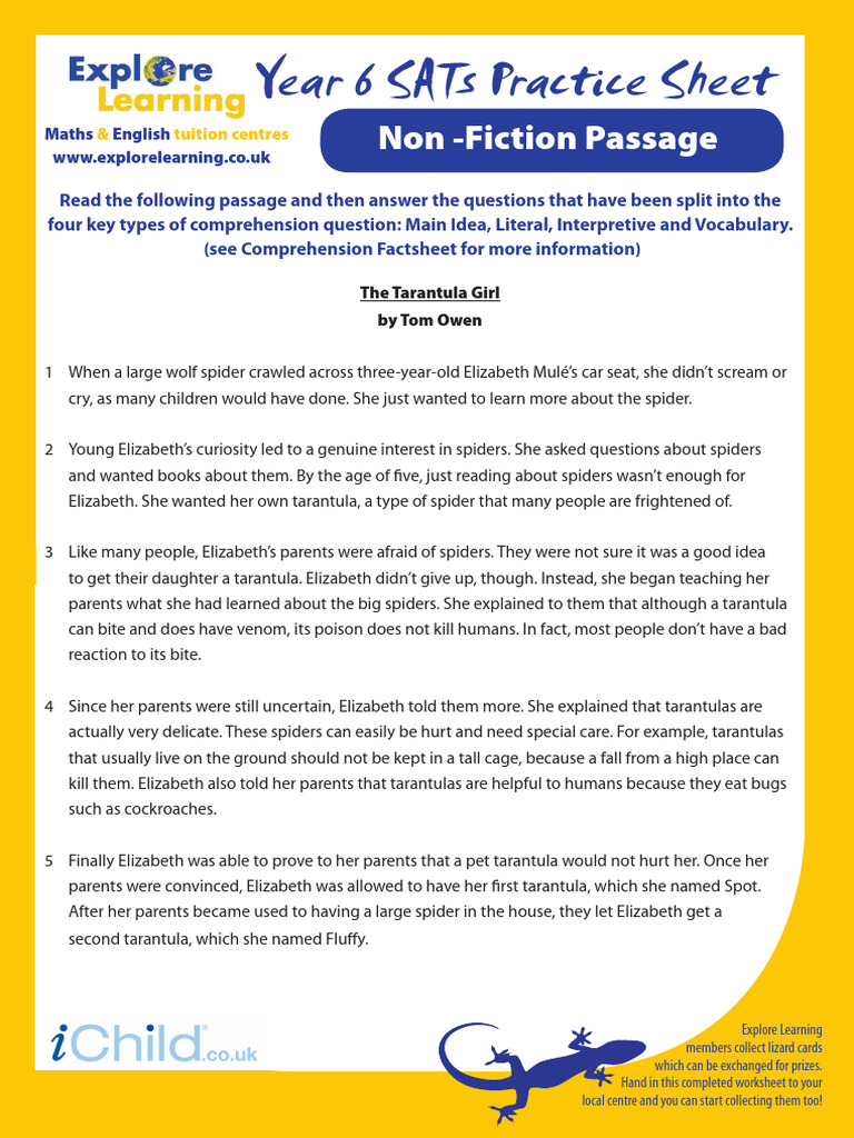 3 Non-Fiction Comprehension | PDF | Spider