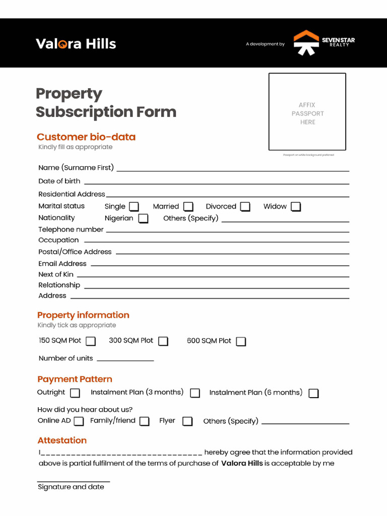 Valora Hills Subscription Form | PDF