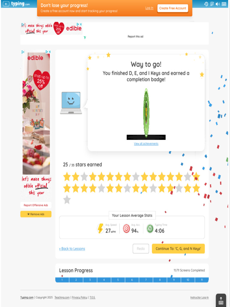 D, E, and I Keys Typing Lesson Completion | PDF