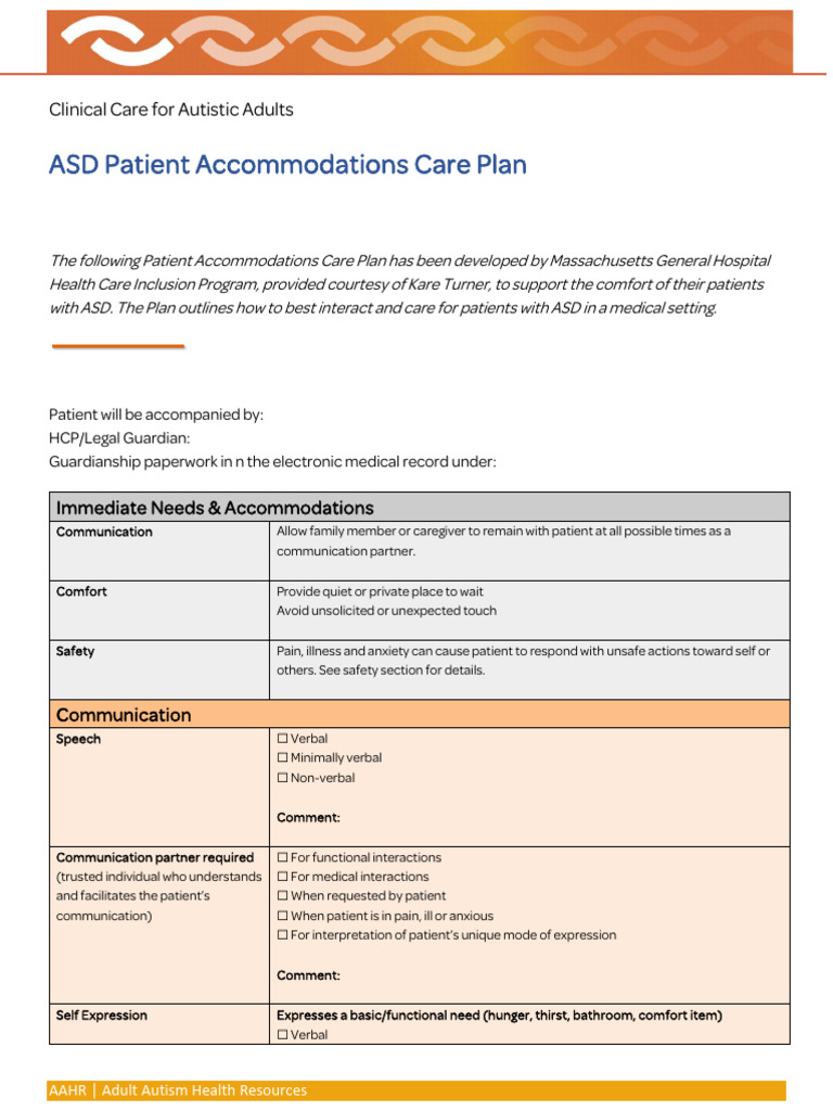 Patient Accommodations Care Plan Example | PDF | Communication