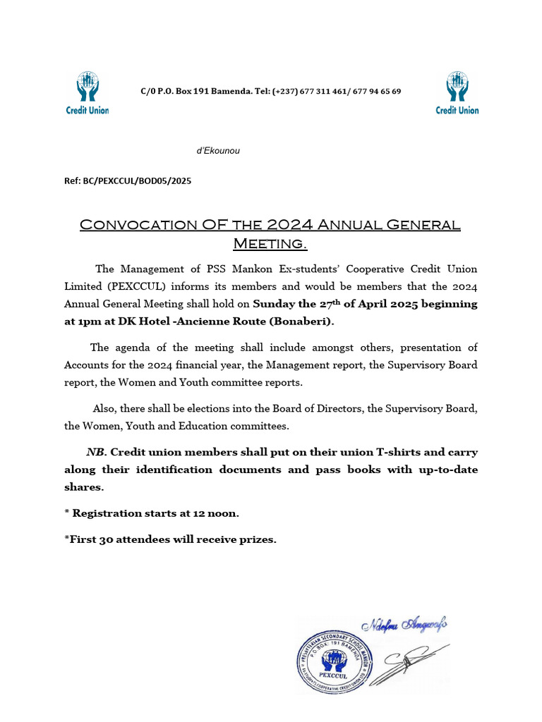 Pexccul Agm Convocation | PDF