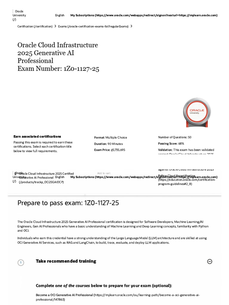 Oracle Cloud Infrastructure 2025 Generative Ai Professional Pdf Artificial Intelligence