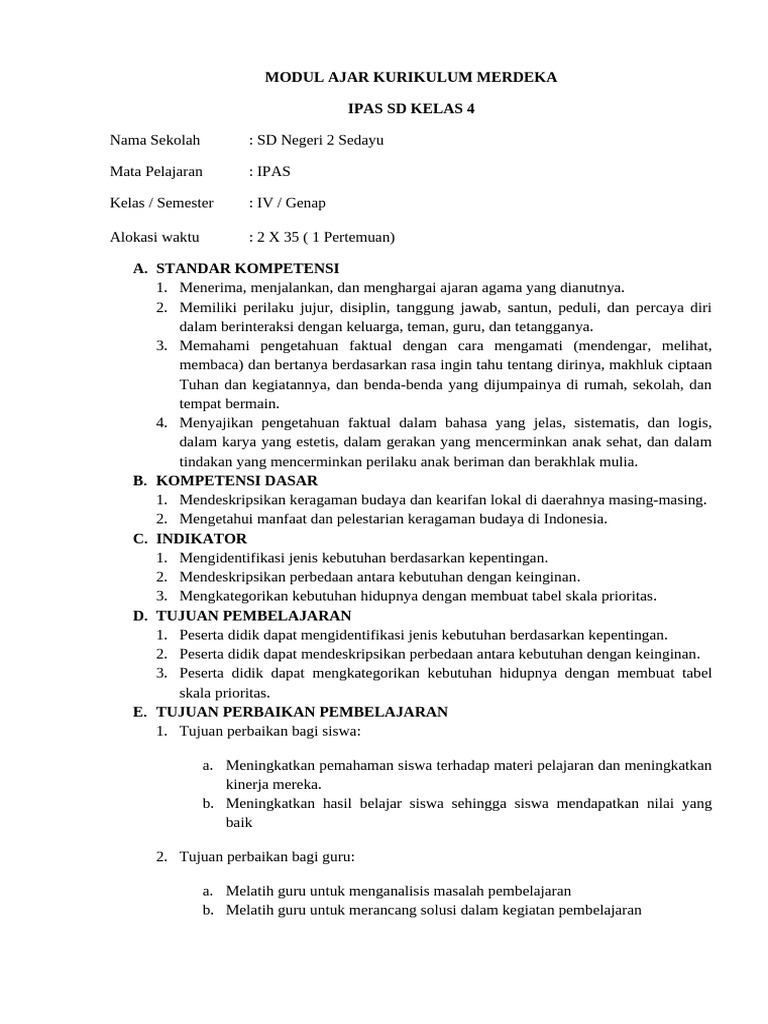 Modul Ajar IPAS Kelas 4 SD Merdeka | PDF