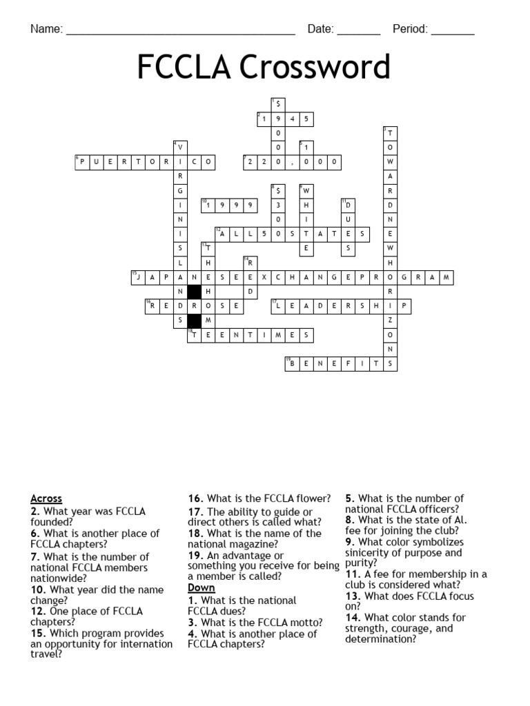 FCCLA Crossword Answer Key | PDF | Clubs And Societies | Pedagogy
