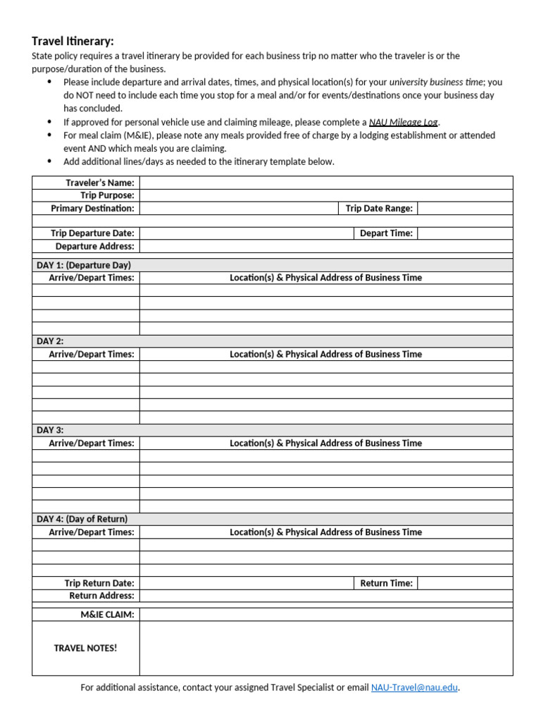 Trip Itinerary Template | PDF