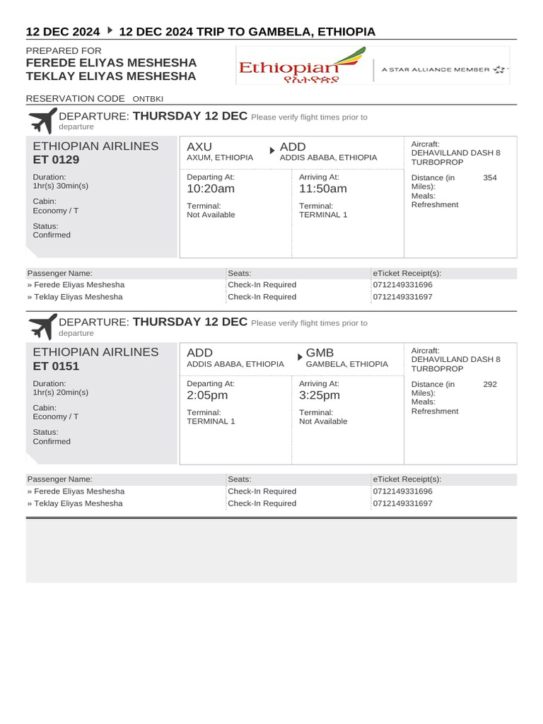 Ethiopian Airlines Trip to Gambela | PDF | Ethiopia | Transport