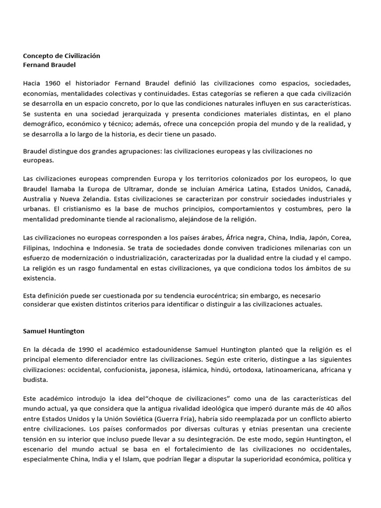 Definición de Civilización según Braudel | PDF | Mundo occidental ...