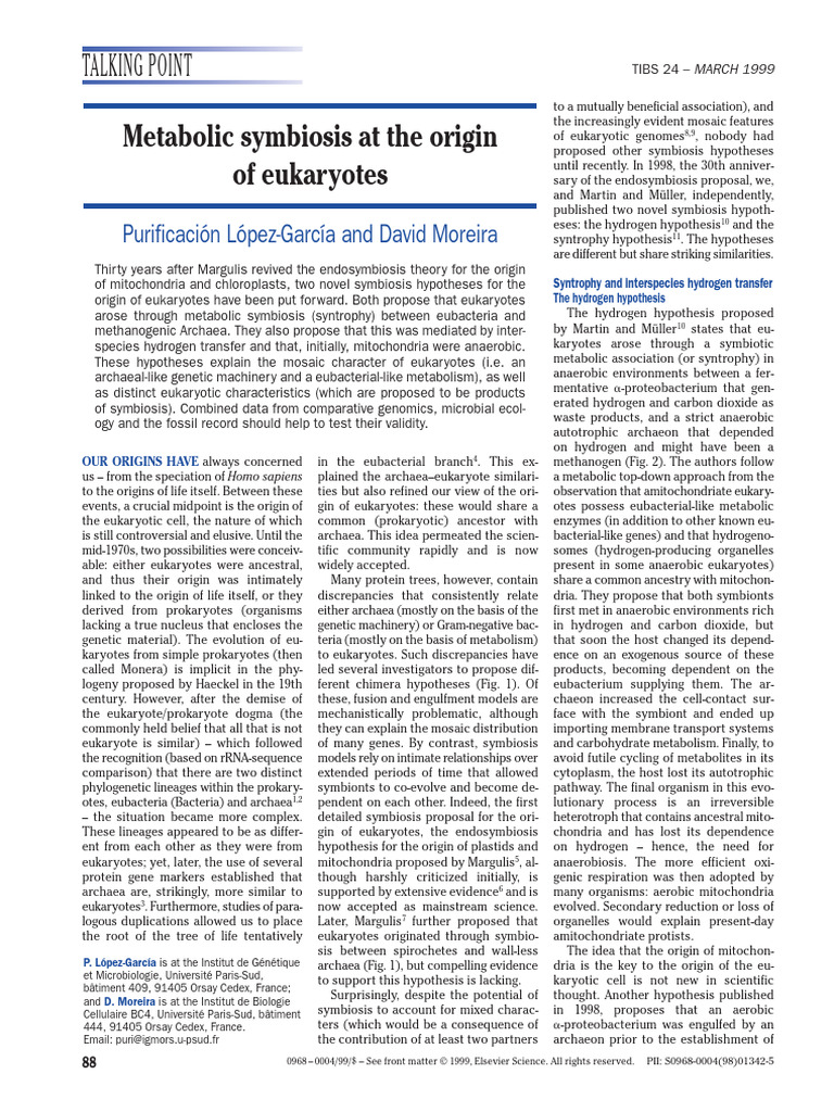 Metabolic Symbiosis at The Origin of Eukaryotes | PDF | Archaea | Bacteria