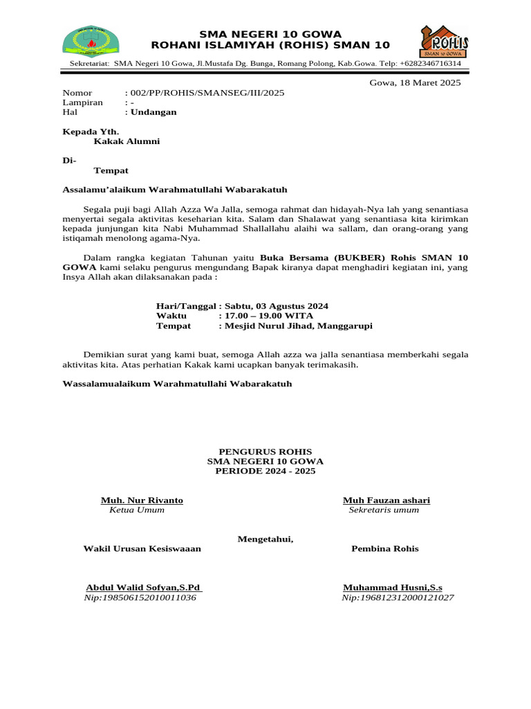 surat undangan,peminjaman barang,dan surat izin rohis MENTARI | PDF