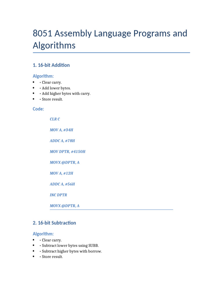 8051 Programs and Algorithms | PDF | Multiplication | Arithmetic