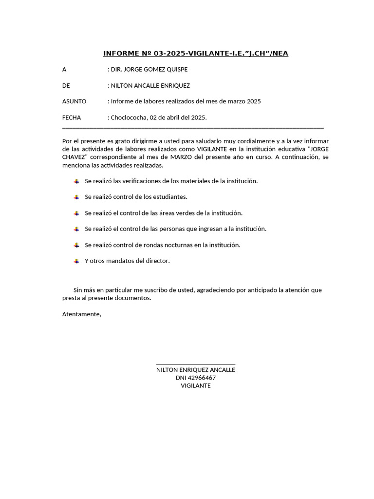 INFORME #012 de Nilton Canka | PDF