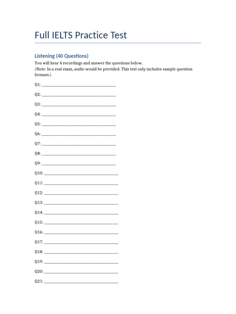 Complete IELTS Practice Test Guide | PDF