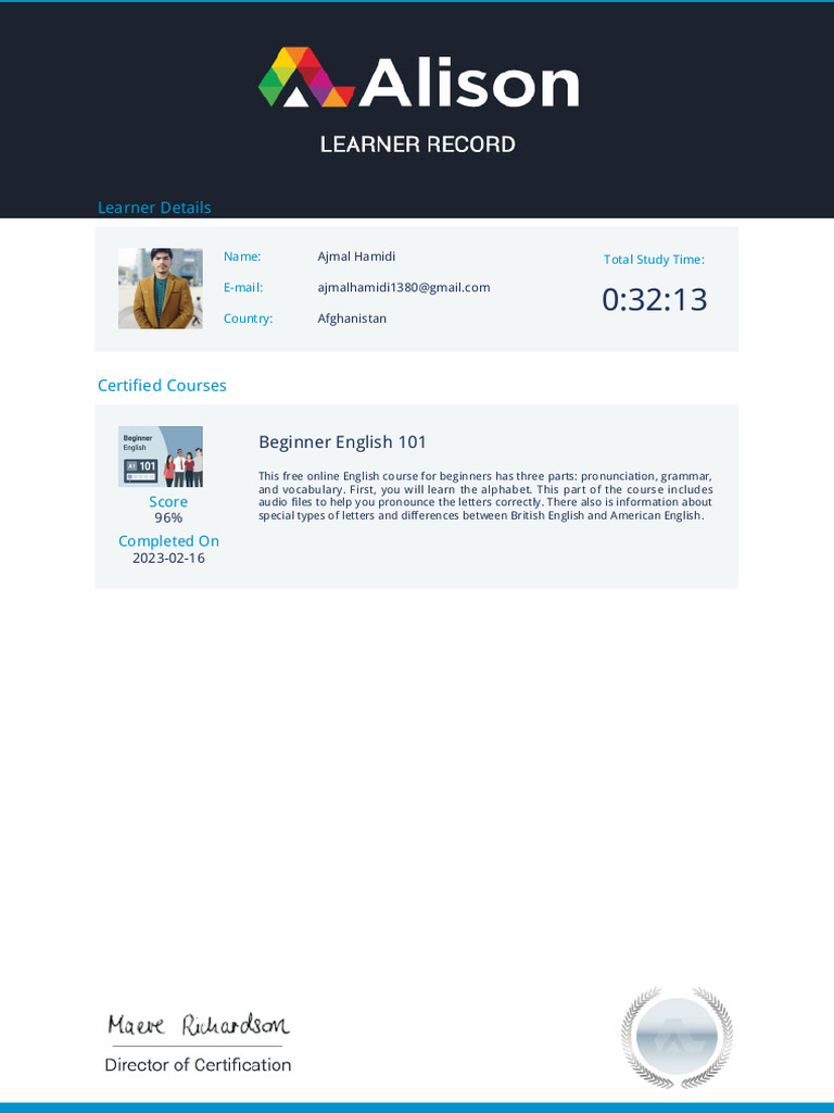 Learner Details: Beginner English 101 | PDF