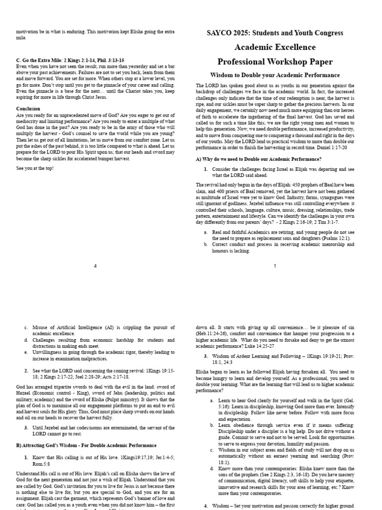 Academic Excellence Workshop SAYCO2025 Phamphlet | PDF | Elijah | Books ...