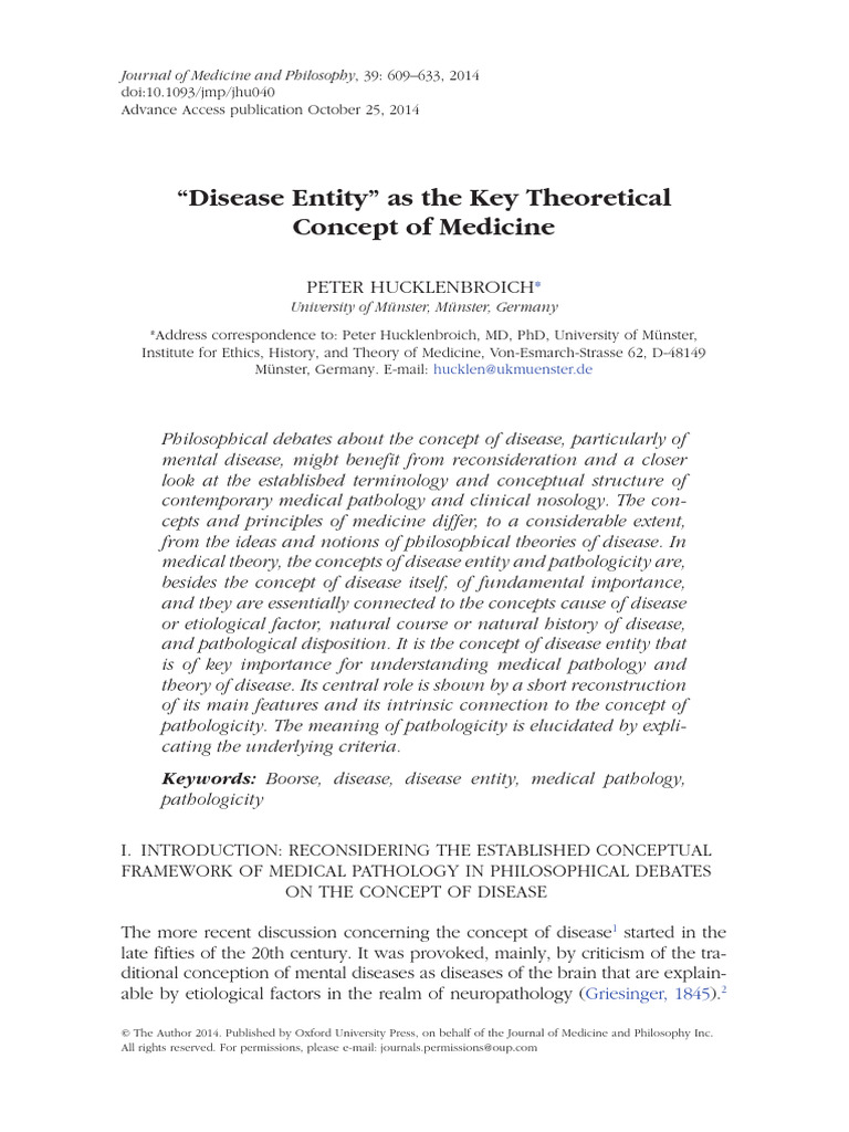 "Disease Entity" As The Key Theoretical Concept J Med Philos14 | PDF ...